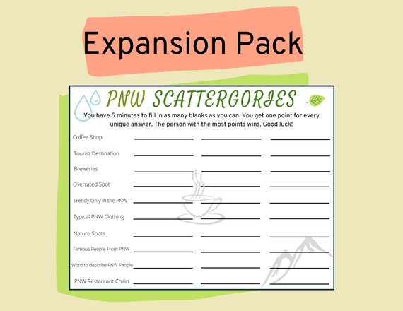 Printable Scattergories Game PNW Game Instant PDF Download | Etsy