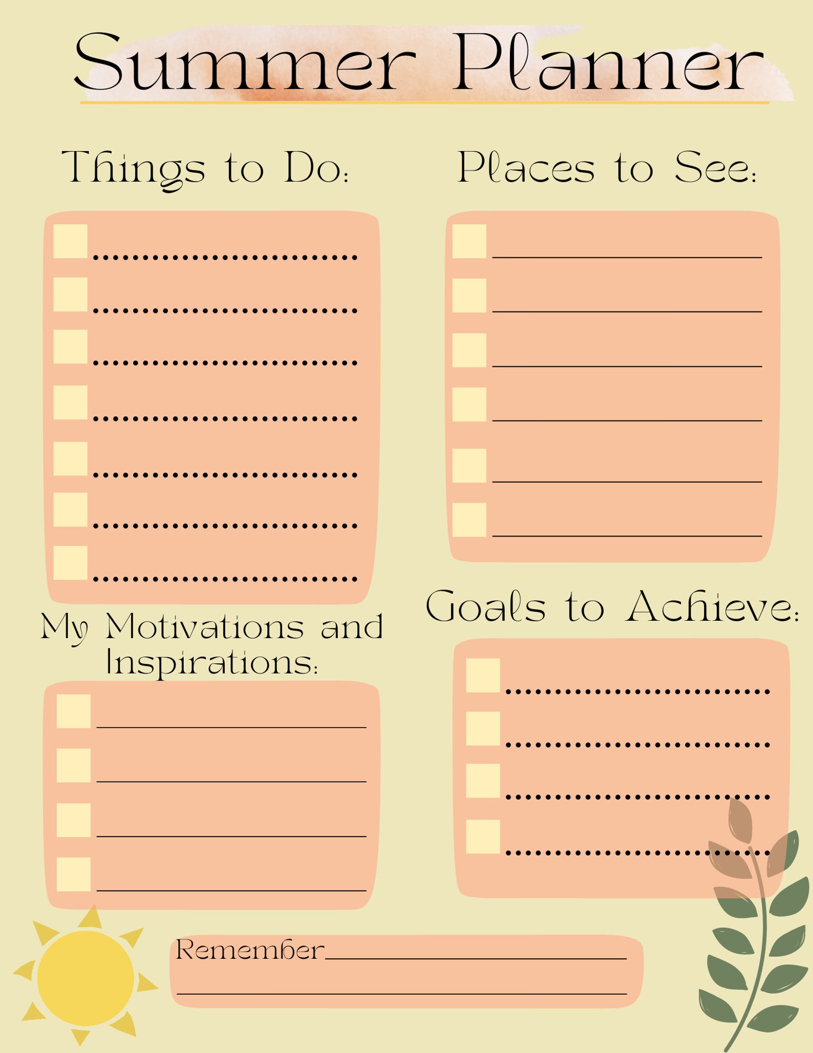 Summer Planner Goal Setting Printable PDF Goal Planner Worksheet Summer ...