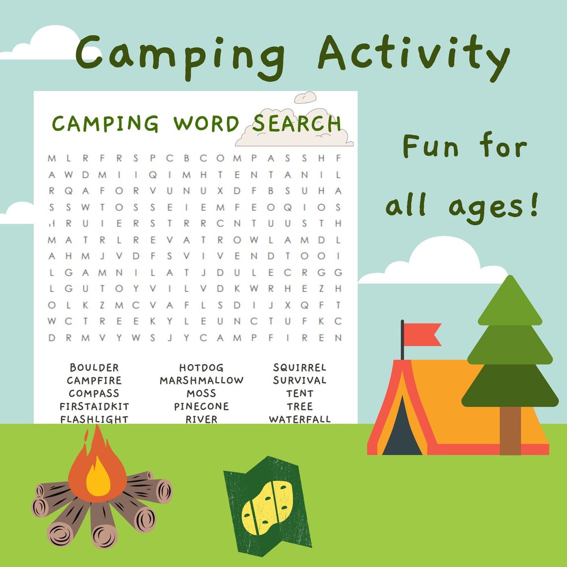 Camping Word Search | Outdoor Game | Instant Download | Printable Games ...