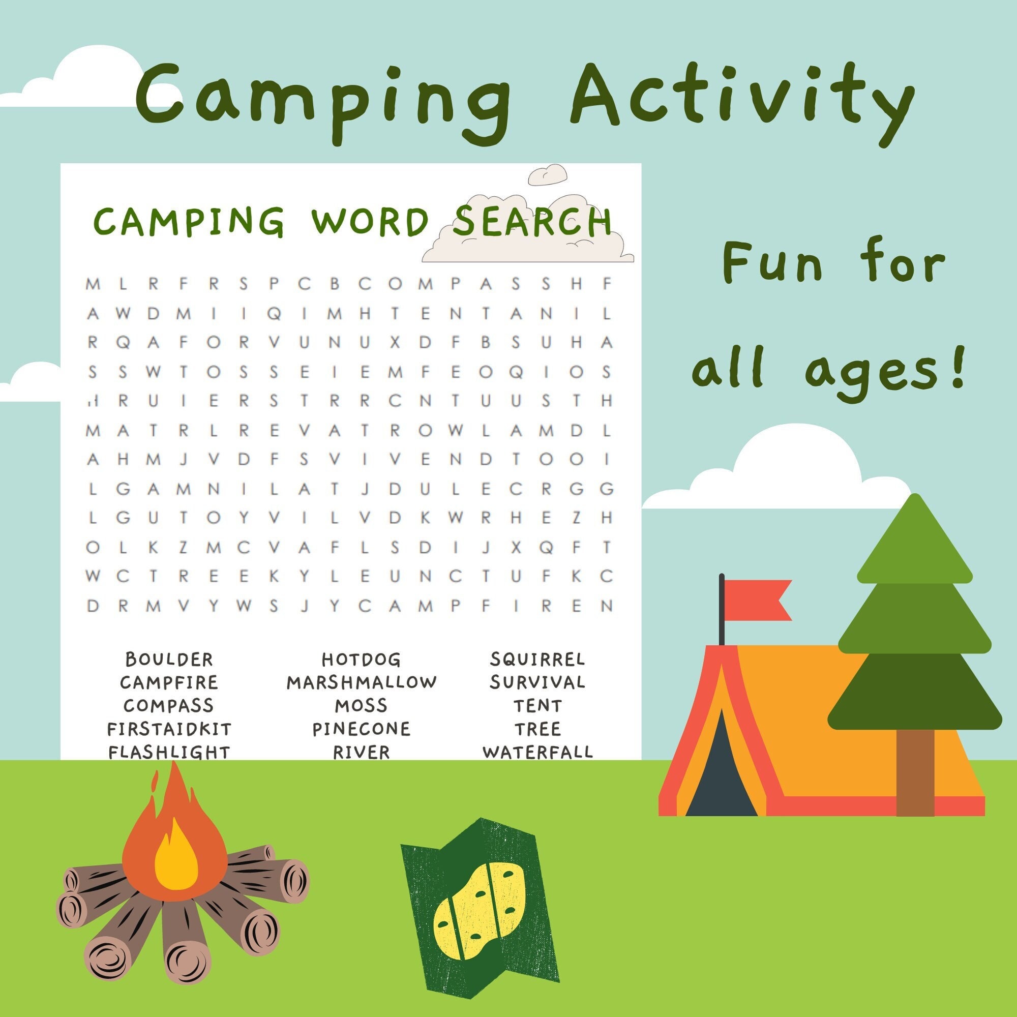Camping Word Search | Outdoor Game | Instant Download | Printable Games ...