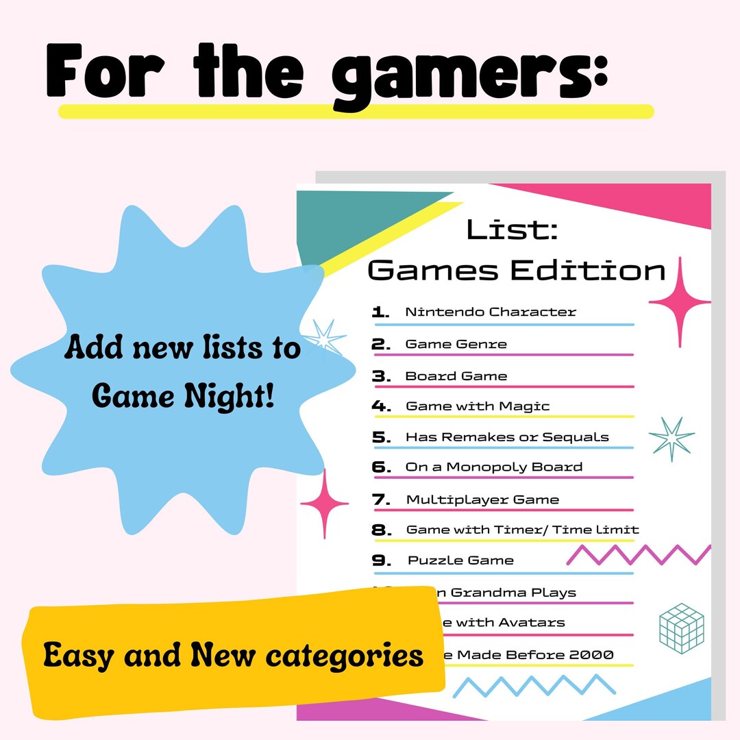 Scattergories List, Gamers Edition, Colorful Scattegories Game ...