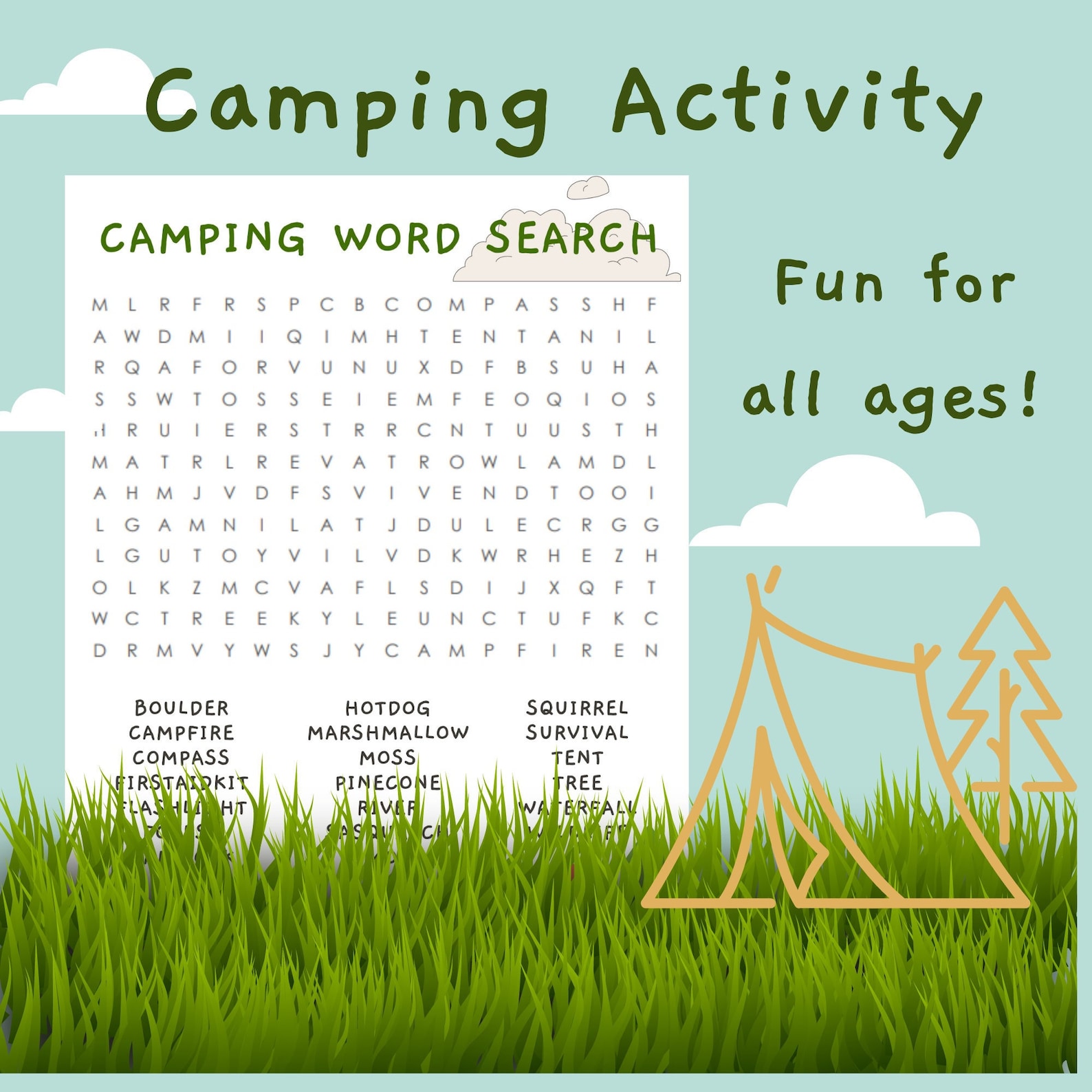 Camping Word Search | Outdoor Game | Instant Download | Printable Games ...