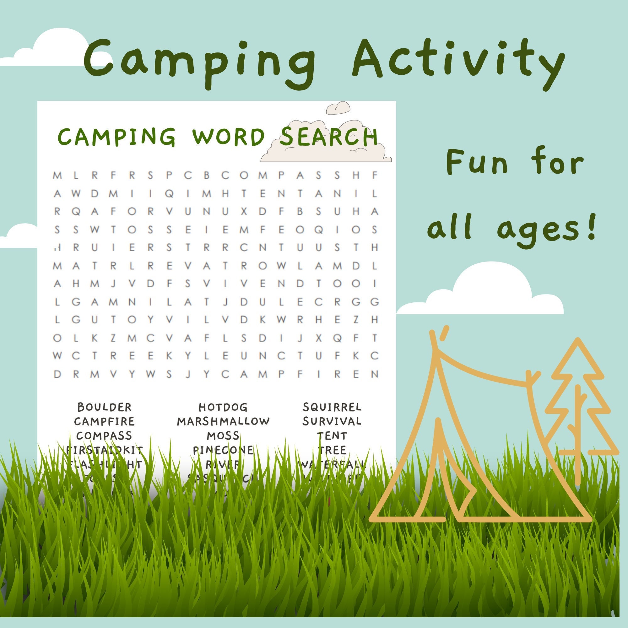 Camping Word Search | Outdoor Game | Instant Download | Printable Games ...