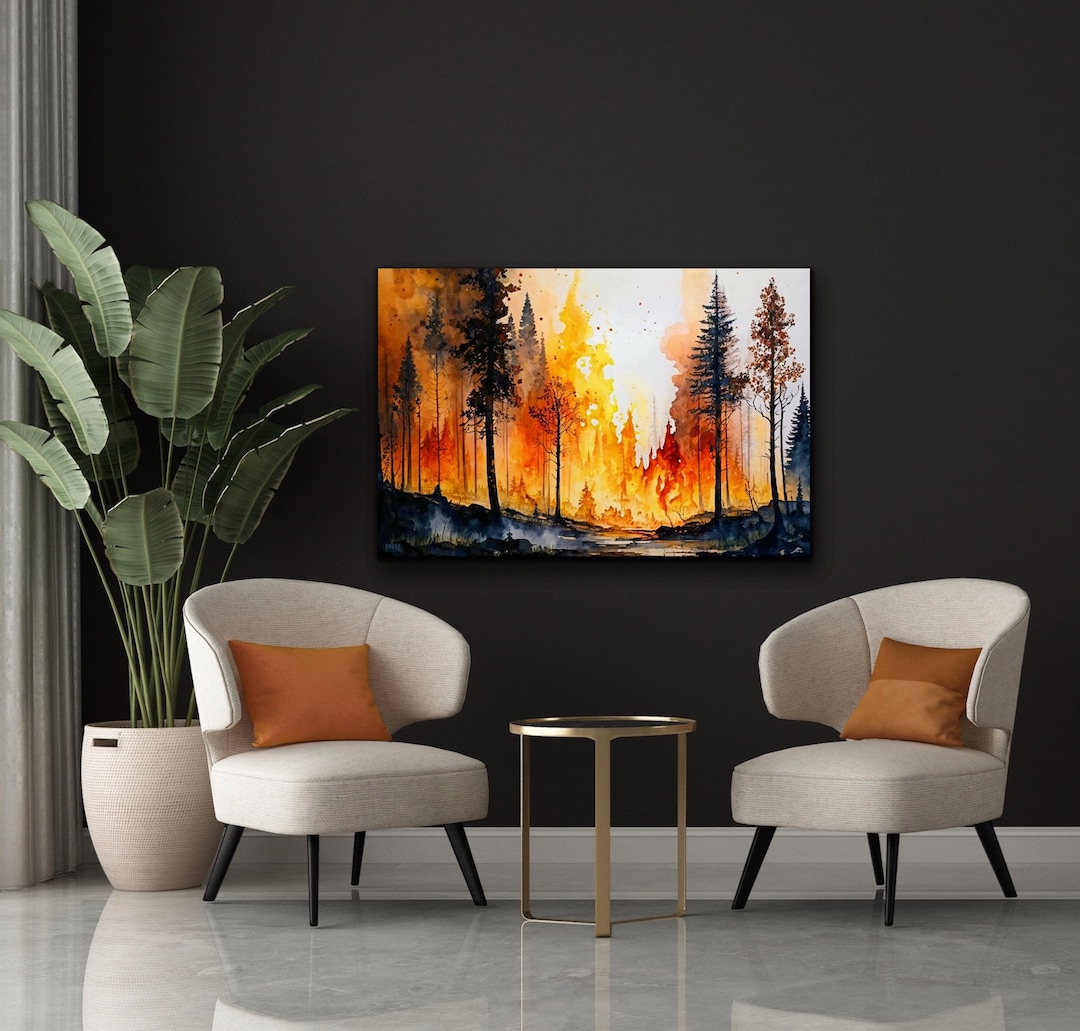 Blazing Forest Fire Canvas Wall Art - Etsy Canada
