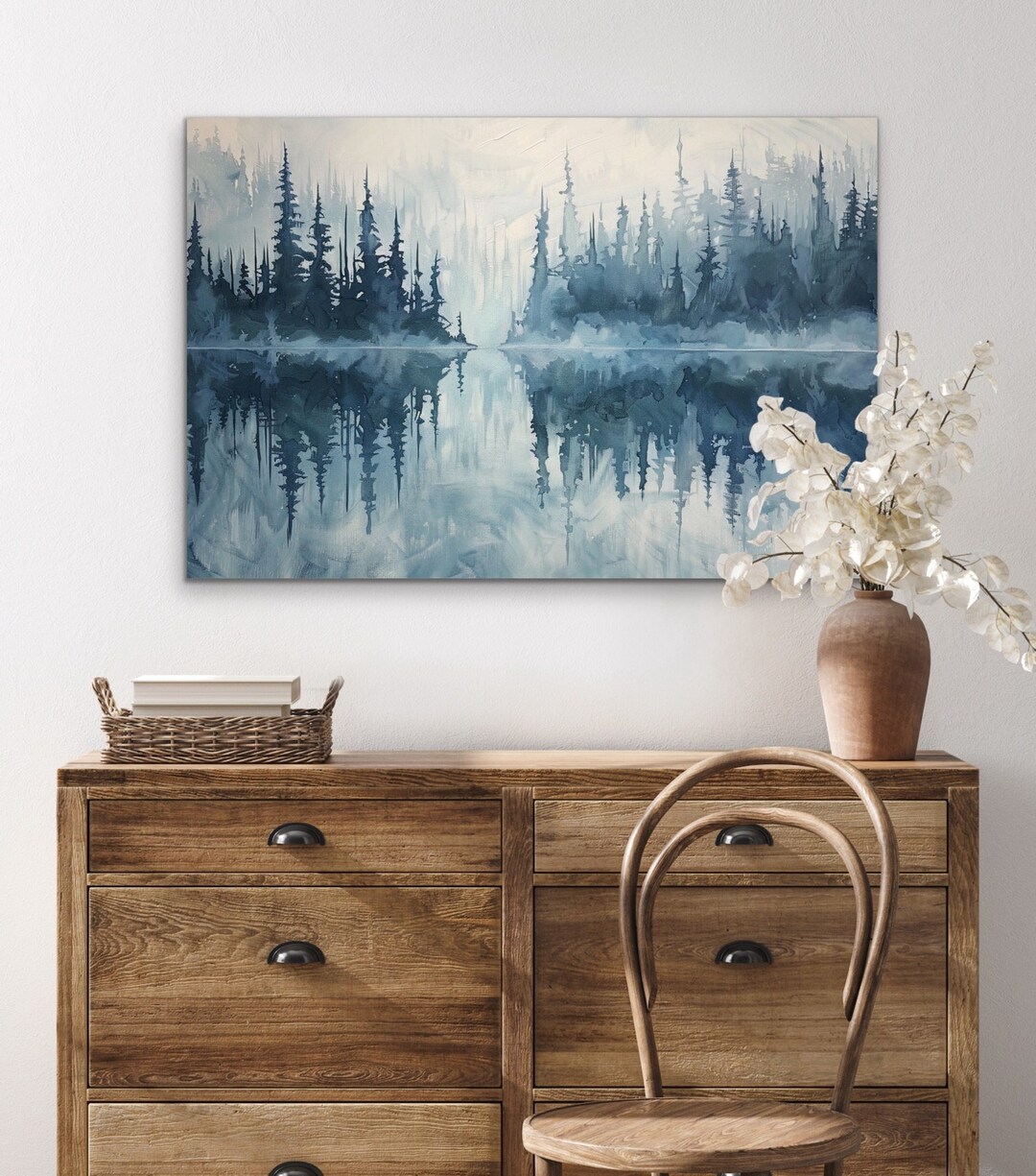 Misty Lake Reflection Canvas Wall Art - Etsy
