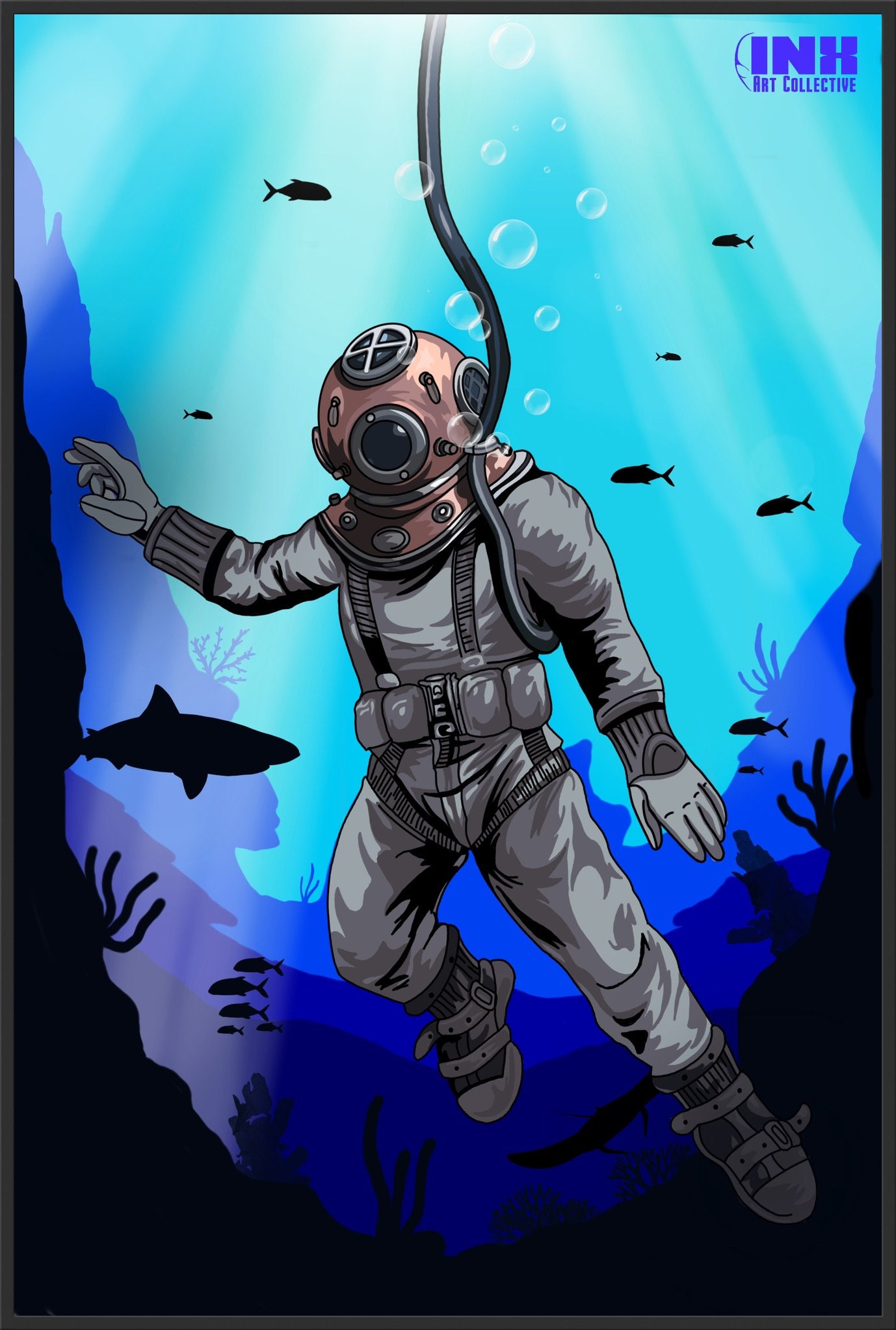 Deep Sea Diver /ocean Canvas Art Painting | Deep Sea Diver / Ocean Wall ...