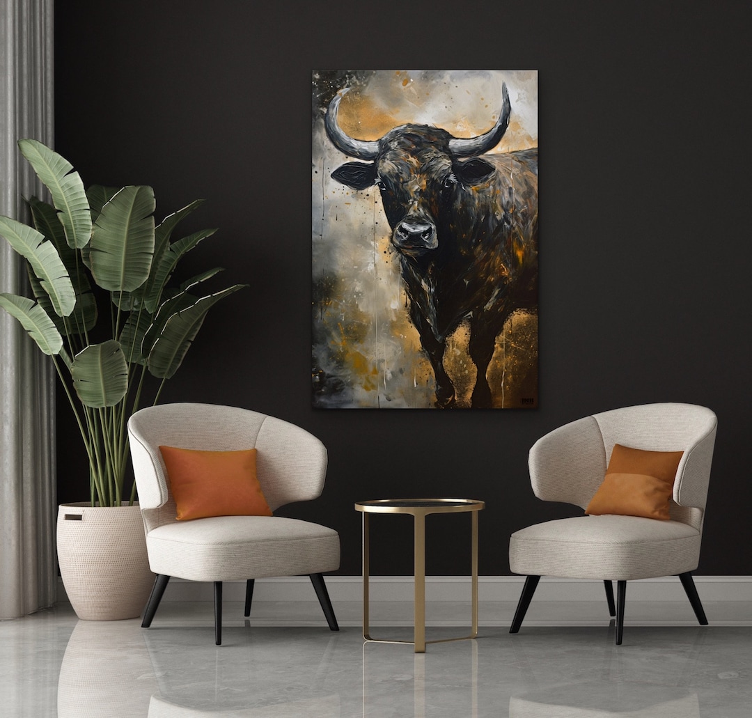 Black Bull Abstract Canvas Art Painting | Bull/animal/ Wall Art | Black ...