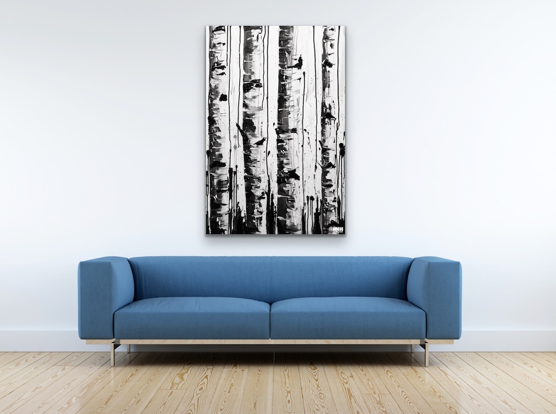 Abstract Aspen Trees/black and White/canvas Art Painting | Aspen/white ...