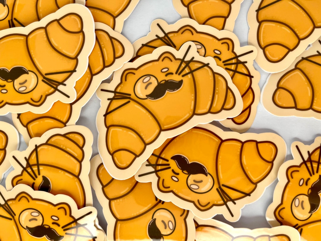 Kawaii Croissant Cat Sticker, Cute Bakery Cat Vinyl Sticker, Pastry Cat ...