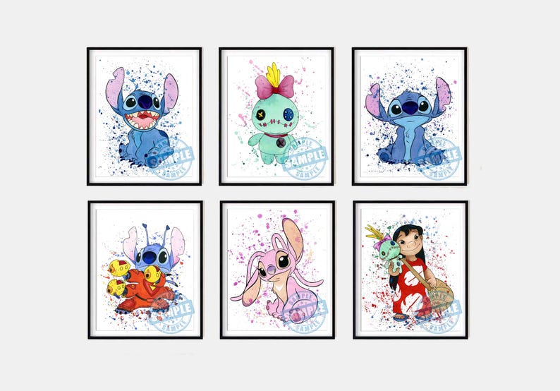 Set Lilo and Stitch Print, Stitch Watercolor Print, Lilo Print, Scrump ...