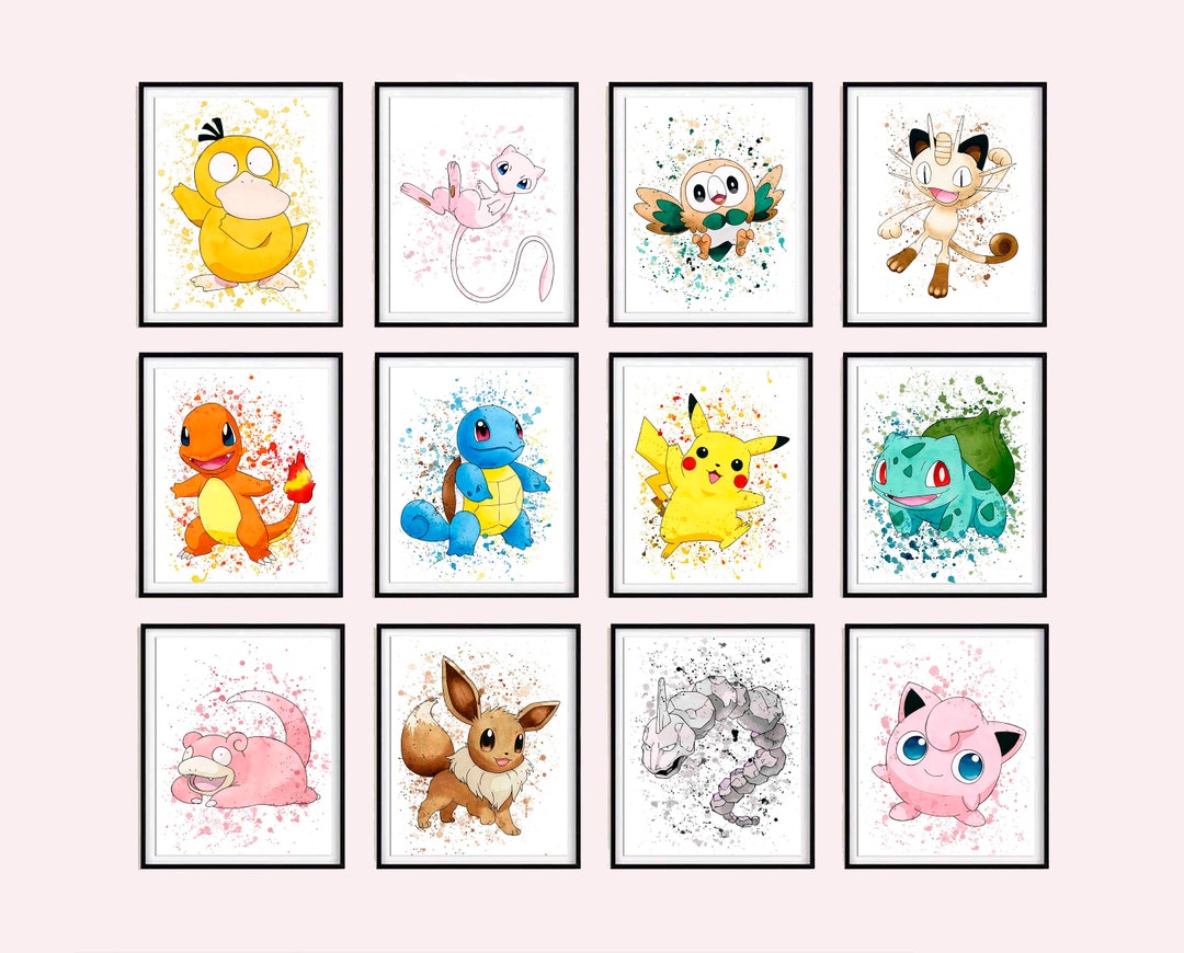 Set 12 Pokemon Print,anime Hero Print,pikachu Print,bulbasaur Print ...