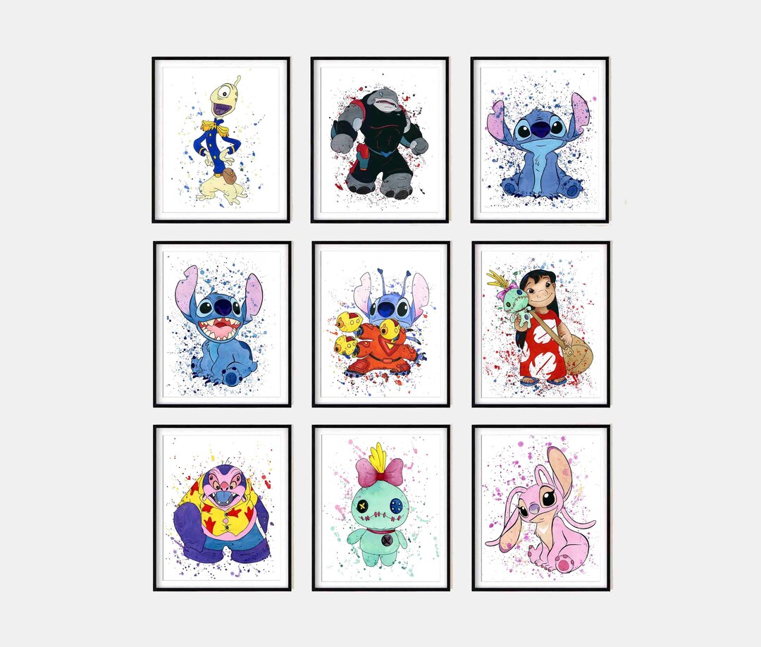 Set Lilo and Stitch Print, Stitch Watercolor Print, Lilo Print, Scrump ...