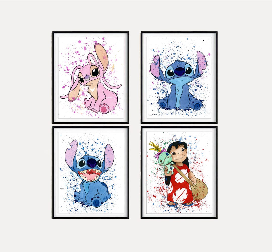 Set Lilo and Stitch Print, Stitch Watercolor Print, Lilo Print, Scrump ...