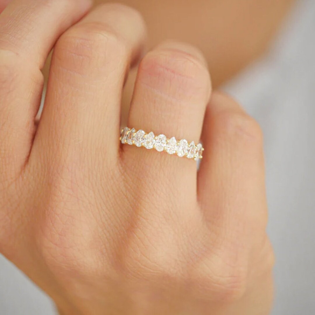 Oval & Pear Diamond Half Eternity Band, Pear Diamond Band, Oval Diamond ...