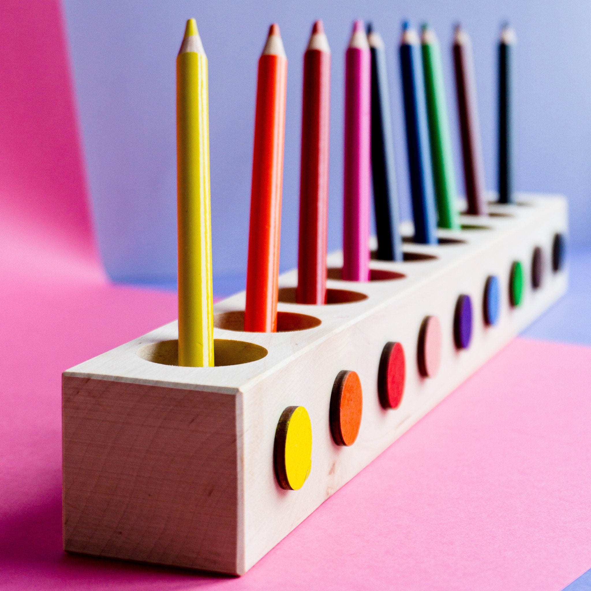 Montessori Wood Pencil Holder, Crayon Holder, Adult Coloring, Wood Desc ...