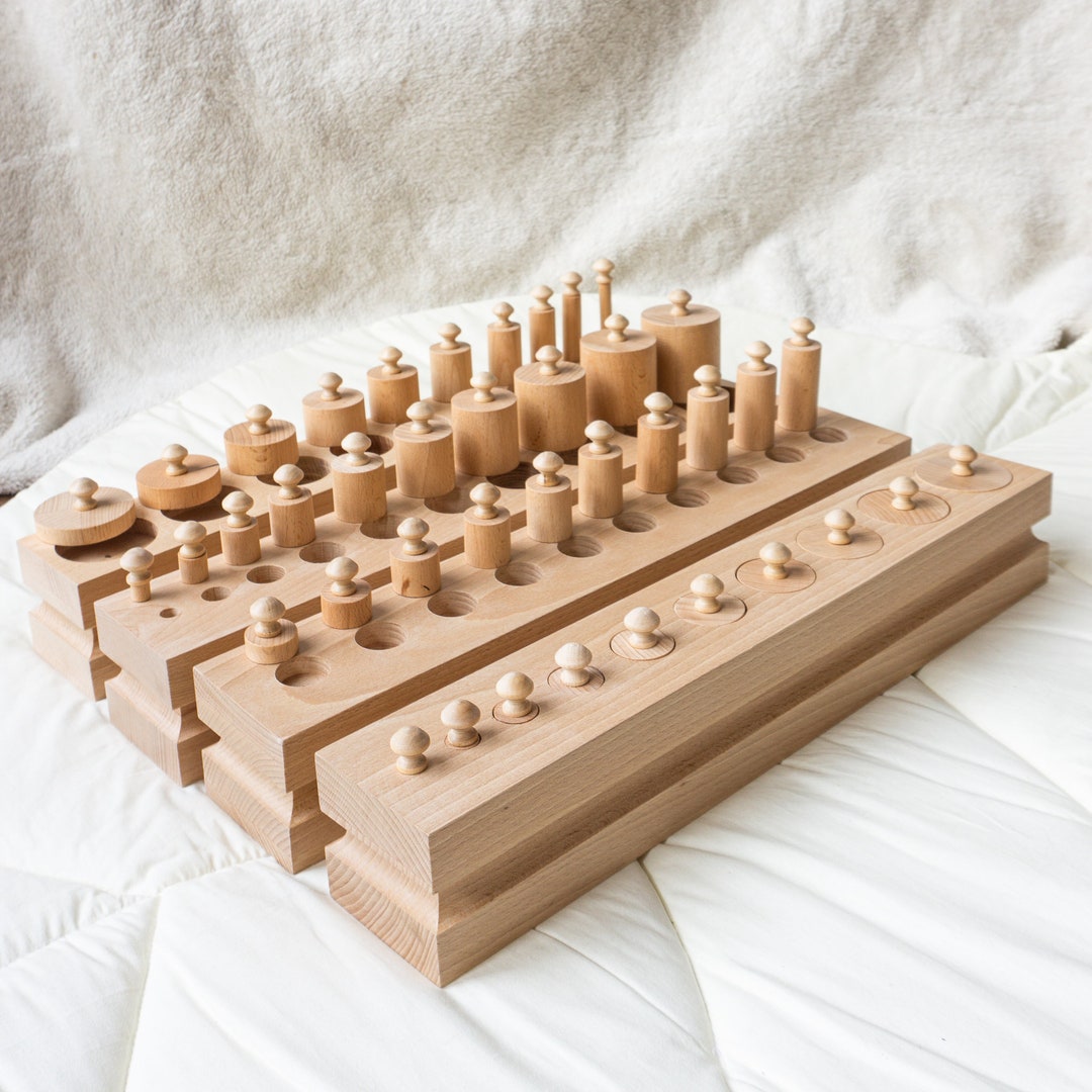 Montessori Knobbed Cylinder Blocks Wooden Puzzle Preschool Homeschool ...