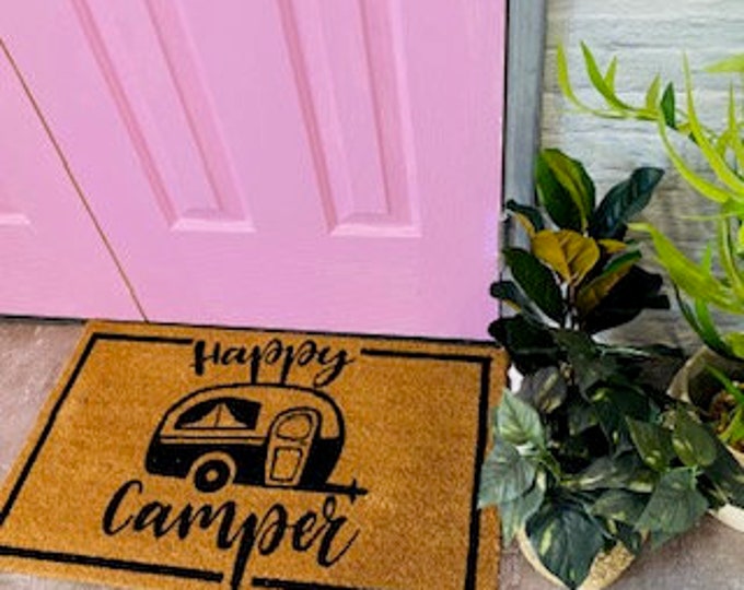 Personalised Happy Campers Coir Door Mat Camping Doormat Caravan Gift ...