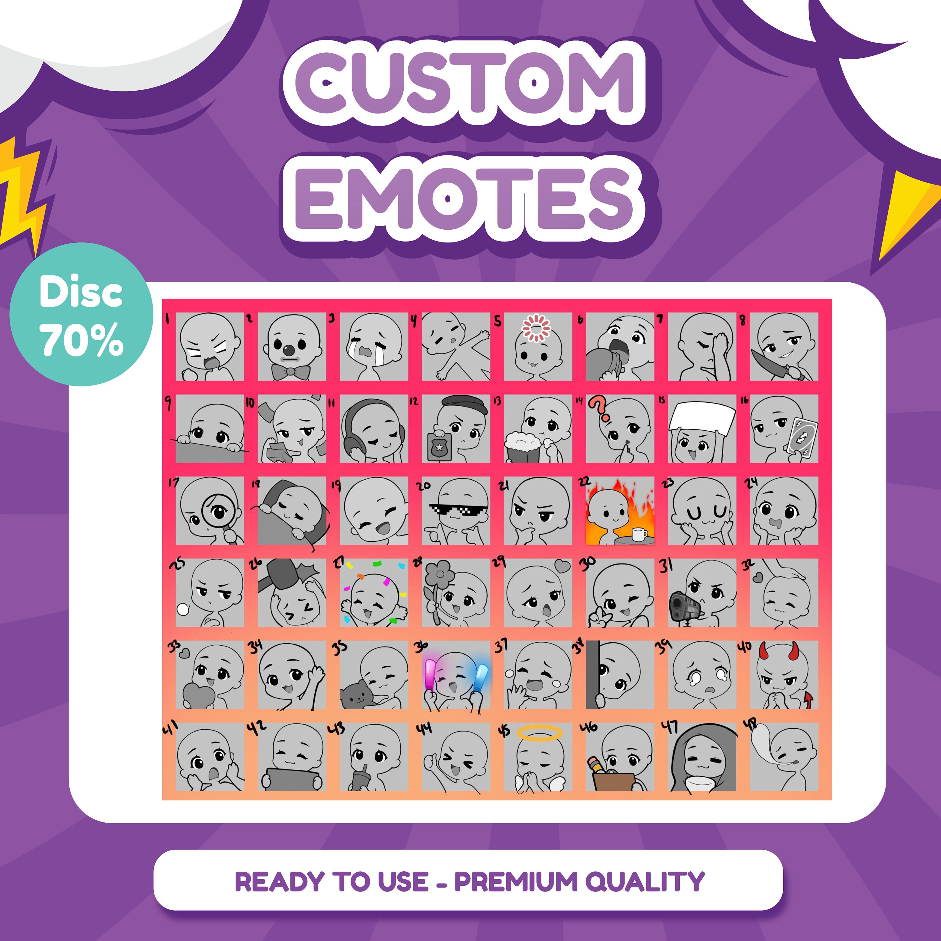 Émoticônes personnalisées Émoticônes mignons Émoticônes Chibi Emotes ...