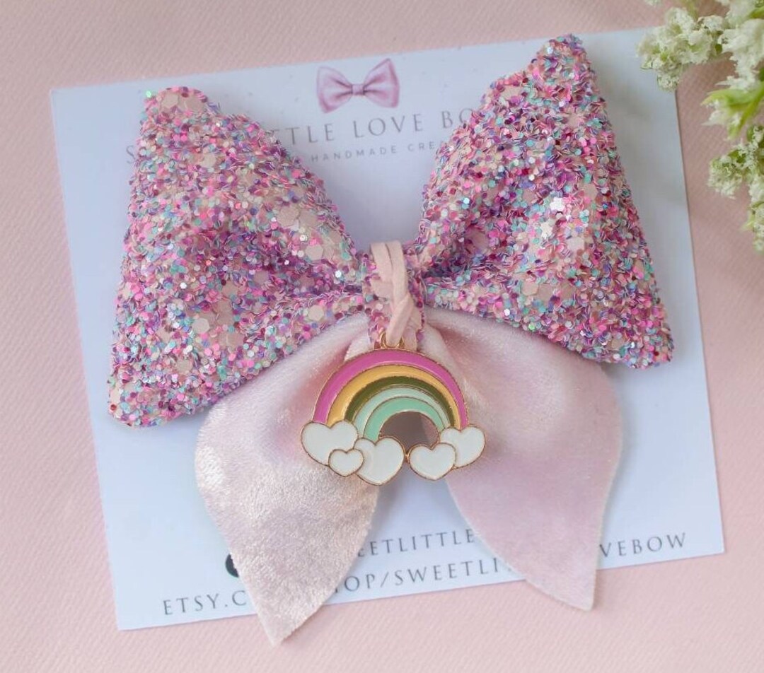 Pink and Purple Rainbow Hair Bow Rainbow Glitter Bow Purple - Etsy