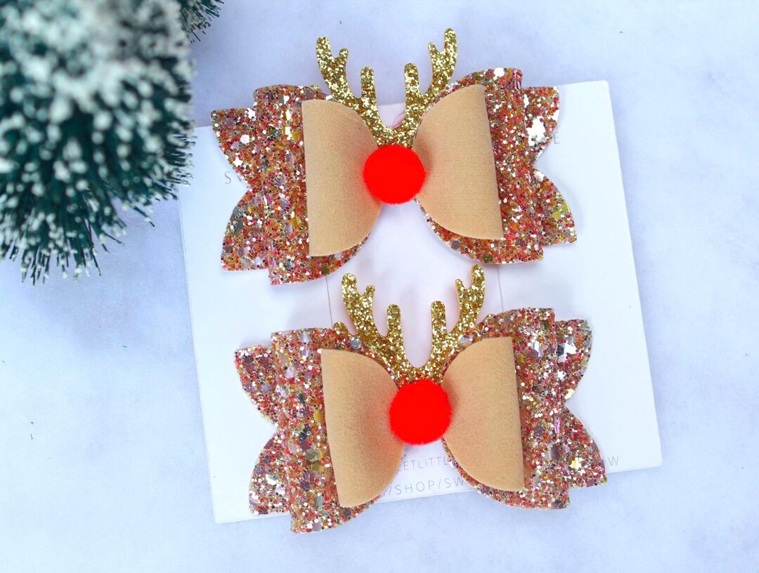 Reindeer Pigtail Set, Christmas Reindeer Bows, Rudolph Pigtail Clips ...