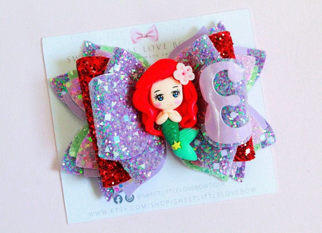Ariel Mermaid Hair Bow, Personalized Initial Hair Bow, Ariel Inspired ...