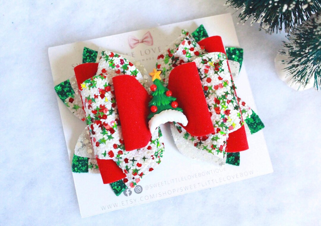 Christmas Tree Hair Bow, Green Glitter Holiday Hair Clip - Etsy