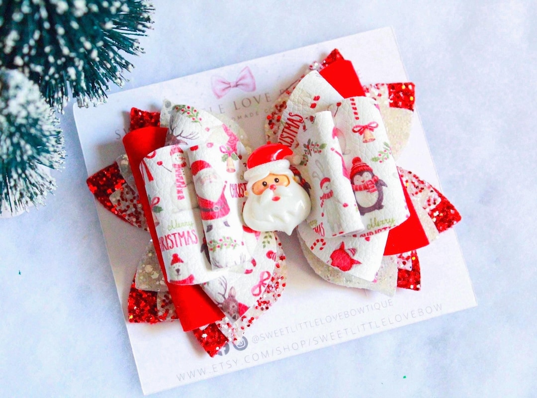 Christmas Santa Inspired Hair Bow, Red Glitter Holiday Clip - Etsy
