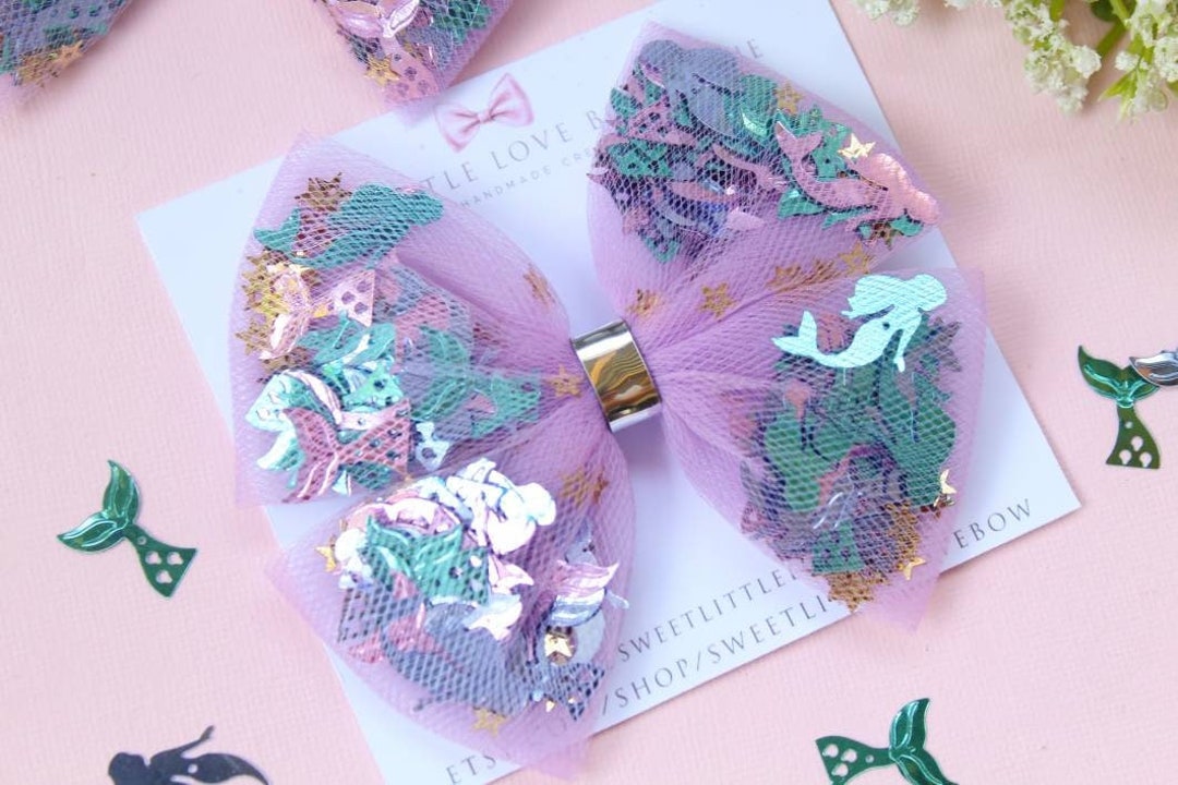 4 Mermaid Tulle Shaker Bow, Tulle Shaker Bow, Mermaid Inspired Bow ...