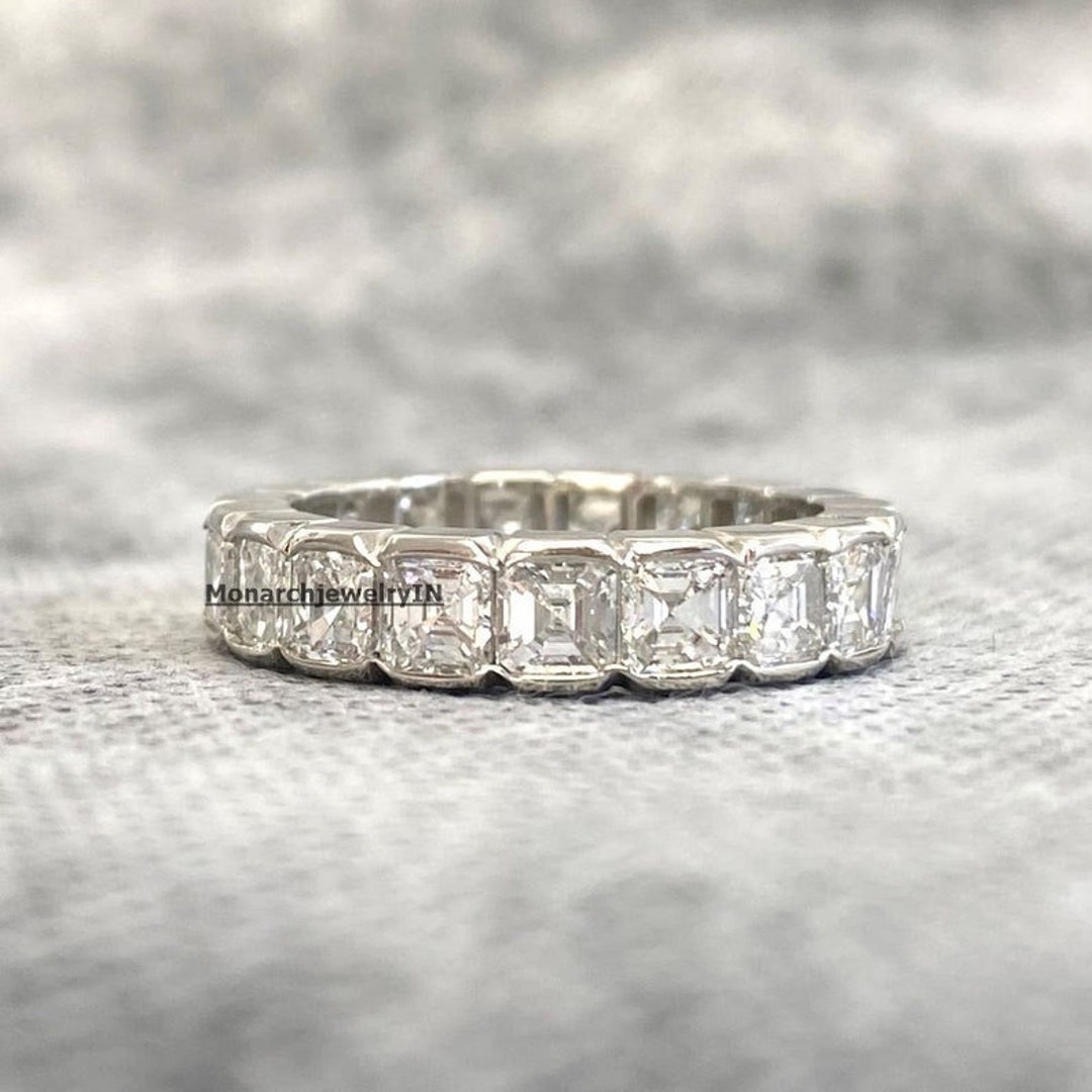 Bezel Set Ring Asscher Cut Colorless Moissanite Engagement - Etsy