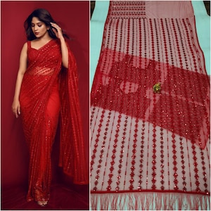 Red Color Net Sequnce Work Saree, Saree for USA Women, Designer Saree ...