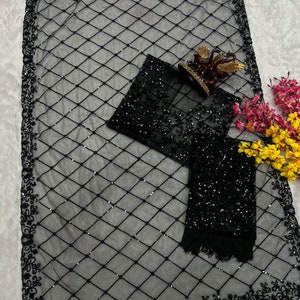 Black Color Net Sequence Work Saree, Saree for USA Women, Designer ...