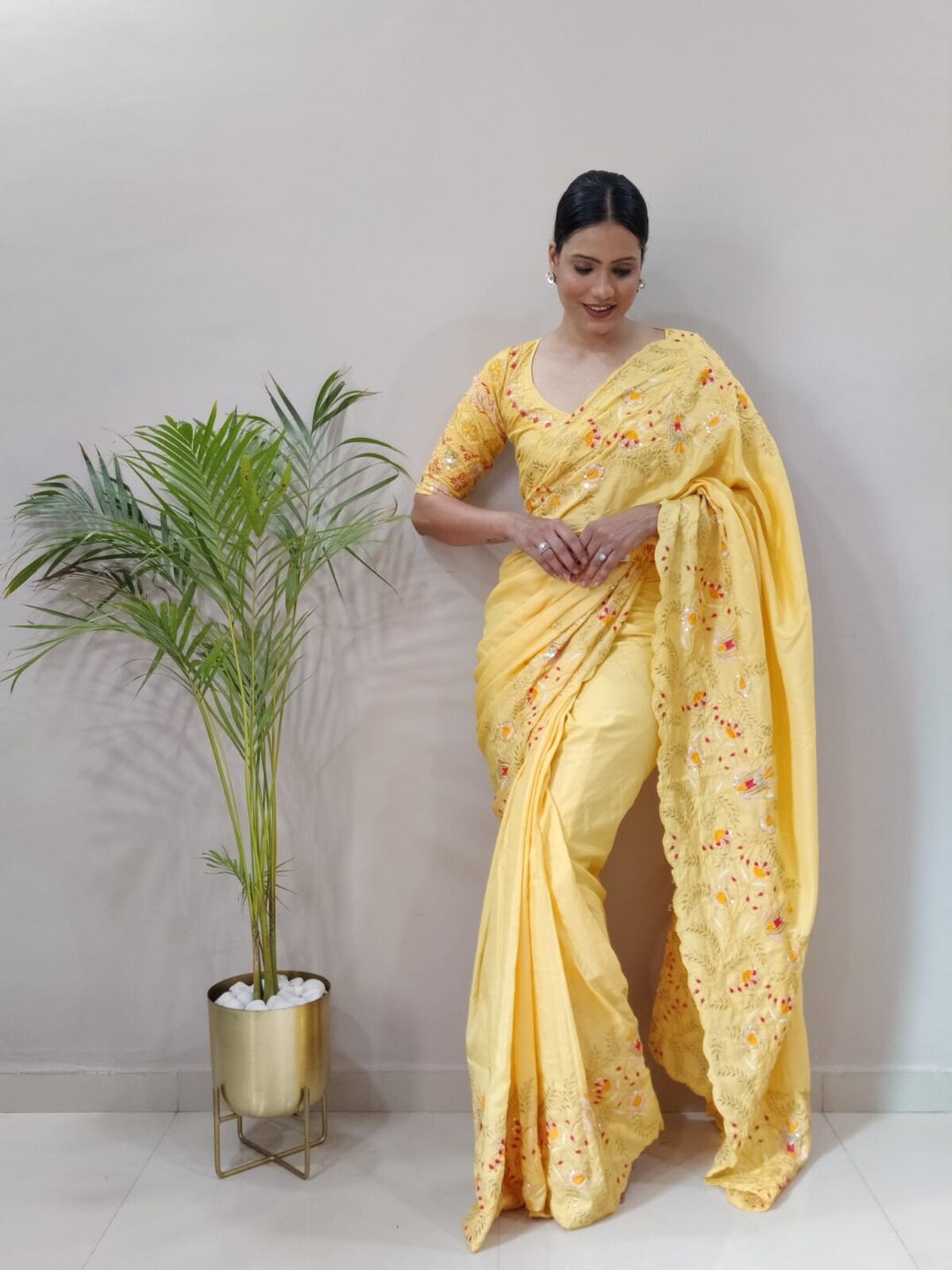 Yellow Colour Beautiful Ready to Wear Saree for Women/bollywood Style ...