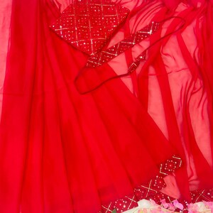 Most Beautiful Ready to Wear Red Saree With Chikankari Work/wedding ...