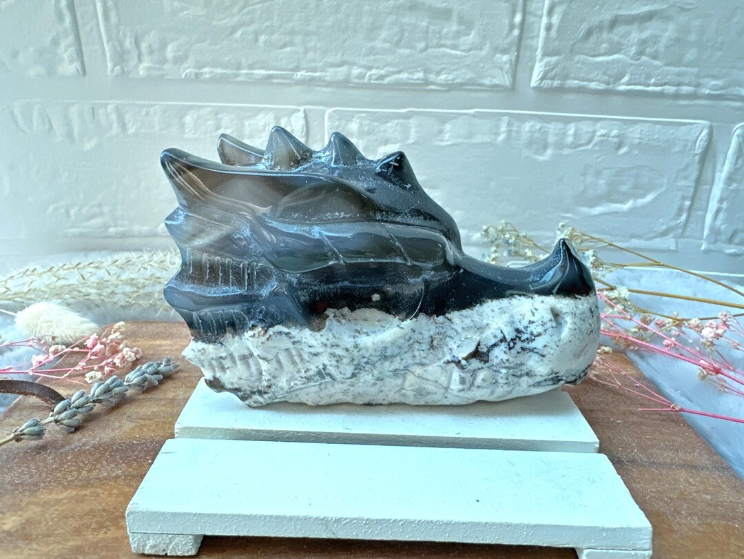 Gorgeous Volcano Agate Dragon Head Carving - Etsy