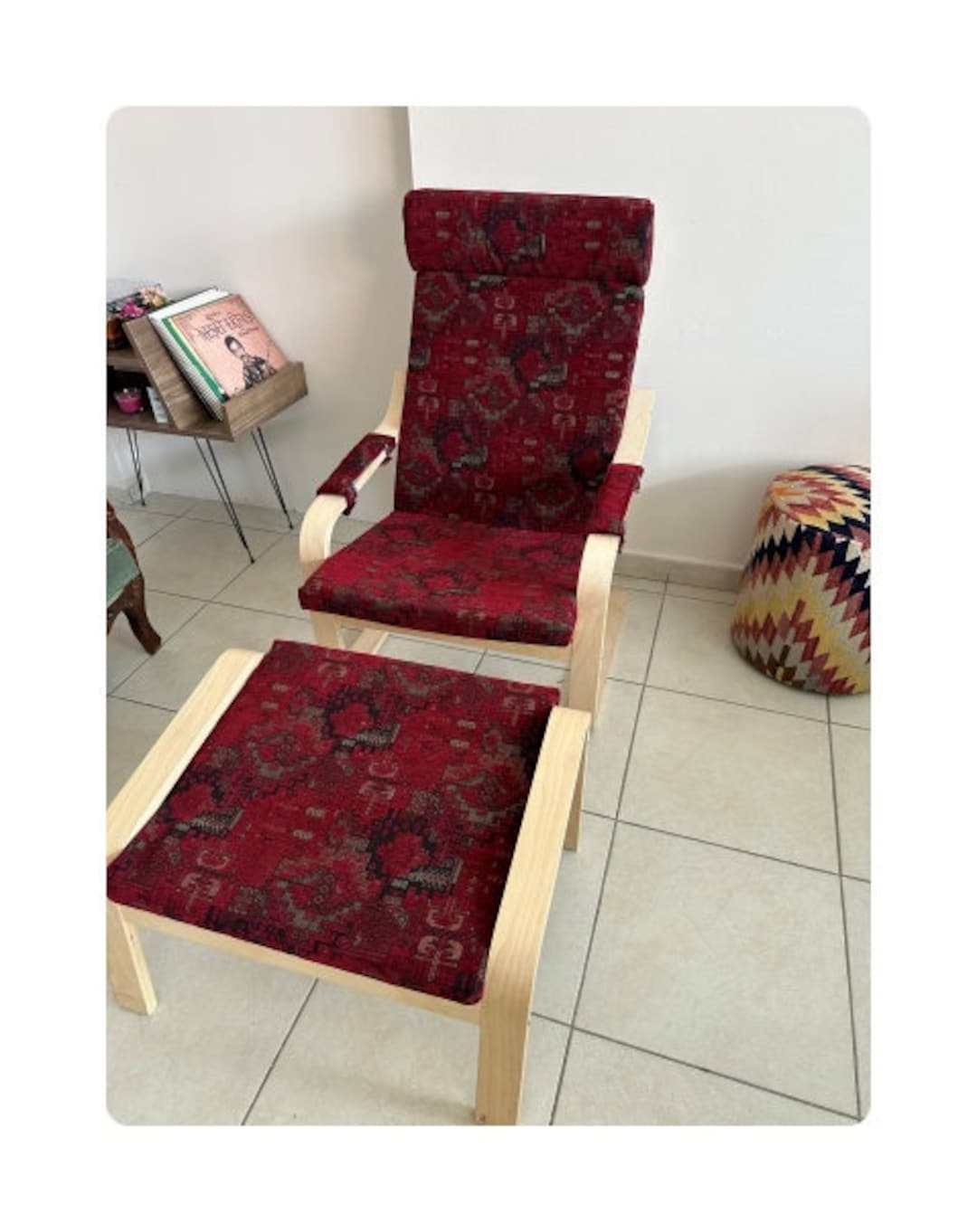 Kilim Designed Poang Armchair Cover Footstool Ottoman Cover Ethnic ...