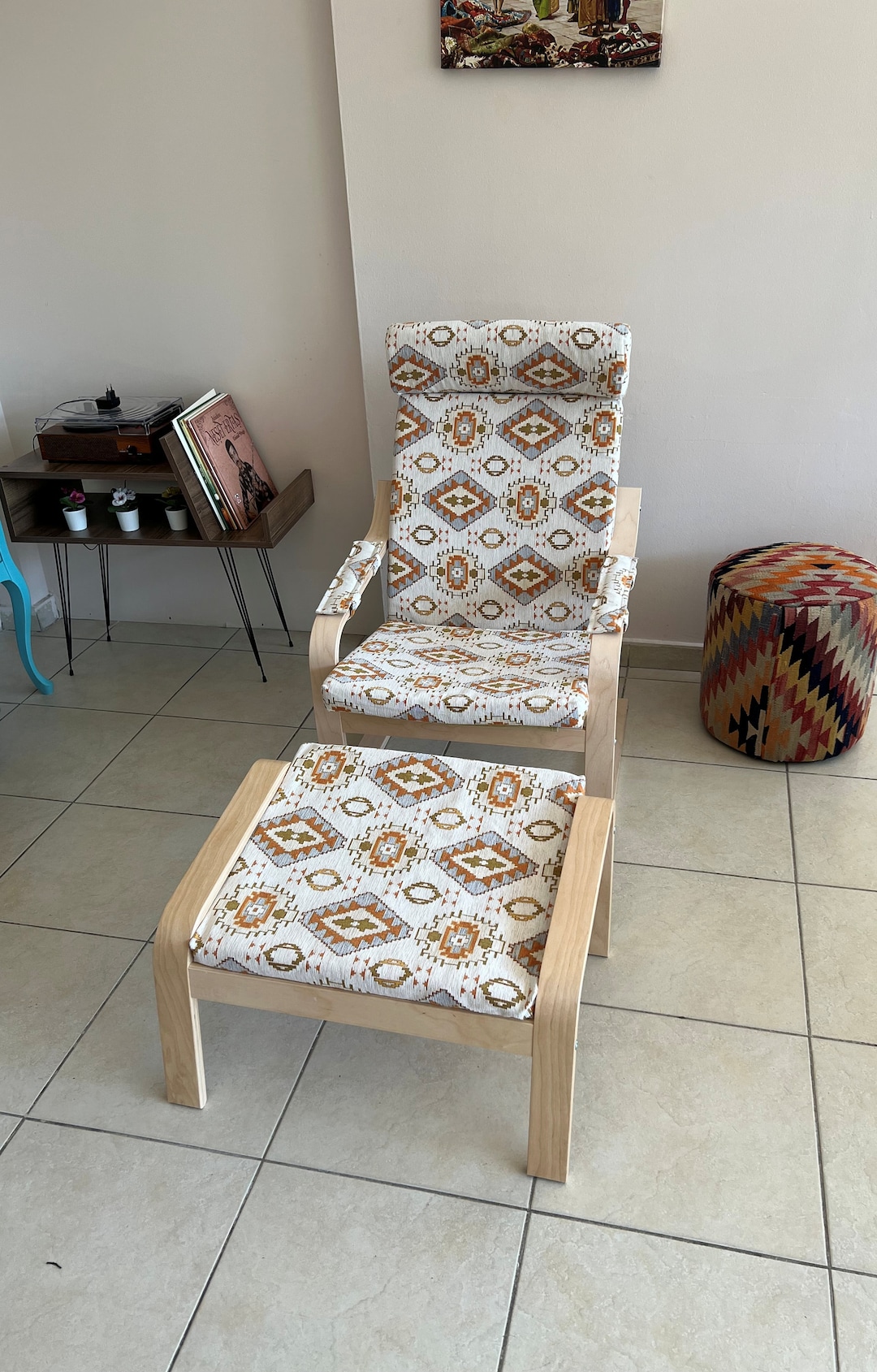 Kilim Designed Poang Armchair Cover Footstool Ottoman Cover Ethnic ...