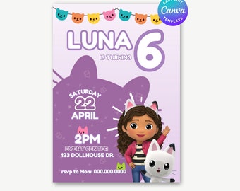 Gabbys Dollhouse Invitation, Birthday Invitation, Gaby, Pandy, Birthday ...