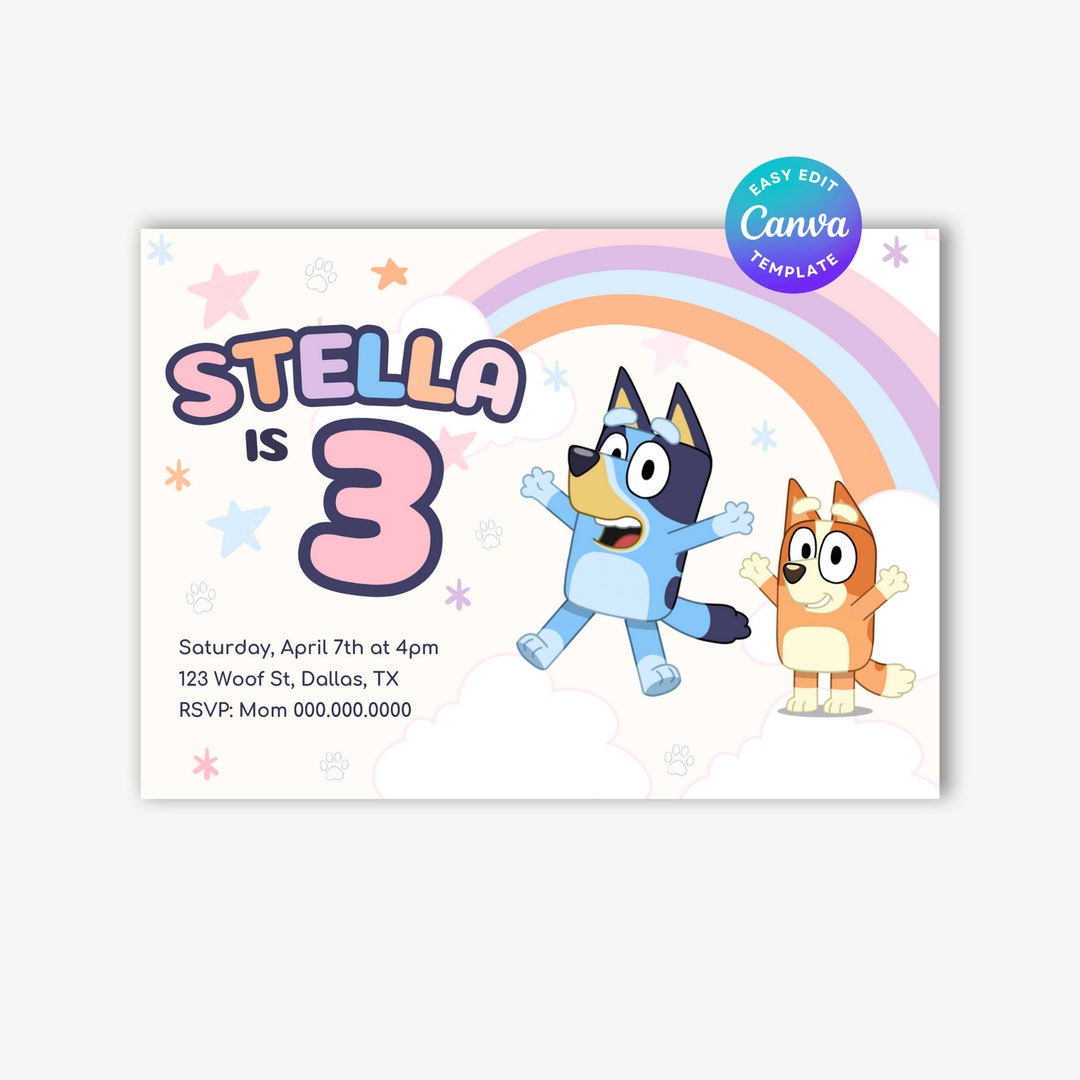 Invitación Bluey, Bluey, Bingo, Plantilla de Invitación, Tema de ...