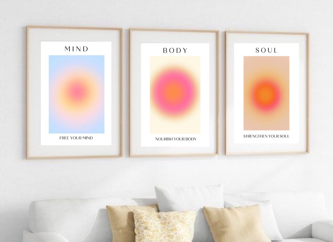 3 Aura Posters, Mind Body Soul Prints, Gradient Aura Design, Trendy ...