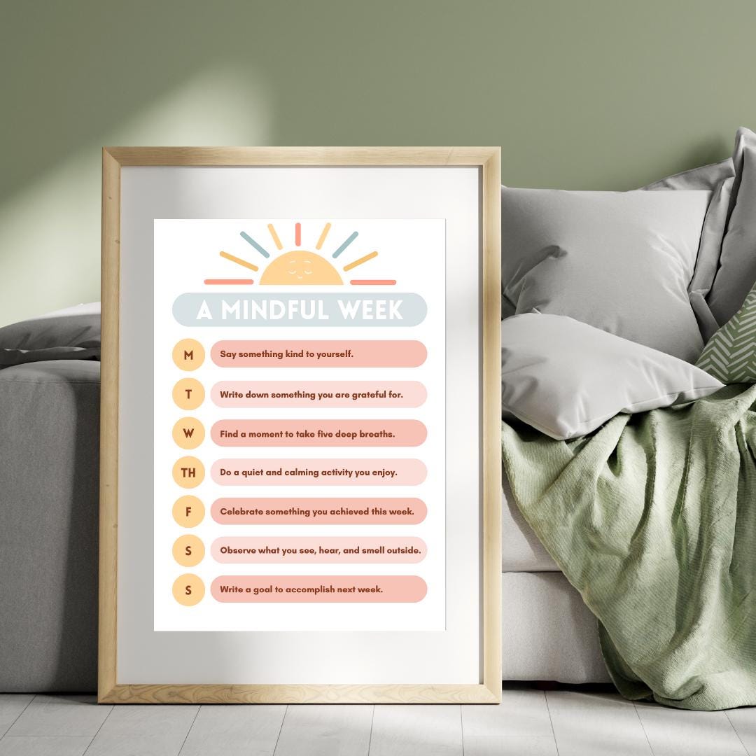 A Mindful Week Poster | Printable Wellness Reminder | Digital Download ...
