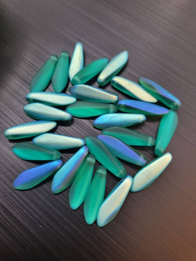 Forest Green Matte Iridescent Dagger Beads 156mm 25pc Glass - Etsy