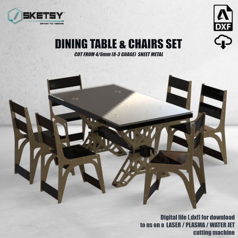 Dining Table and Chairs Set Dxf Files - Etsy