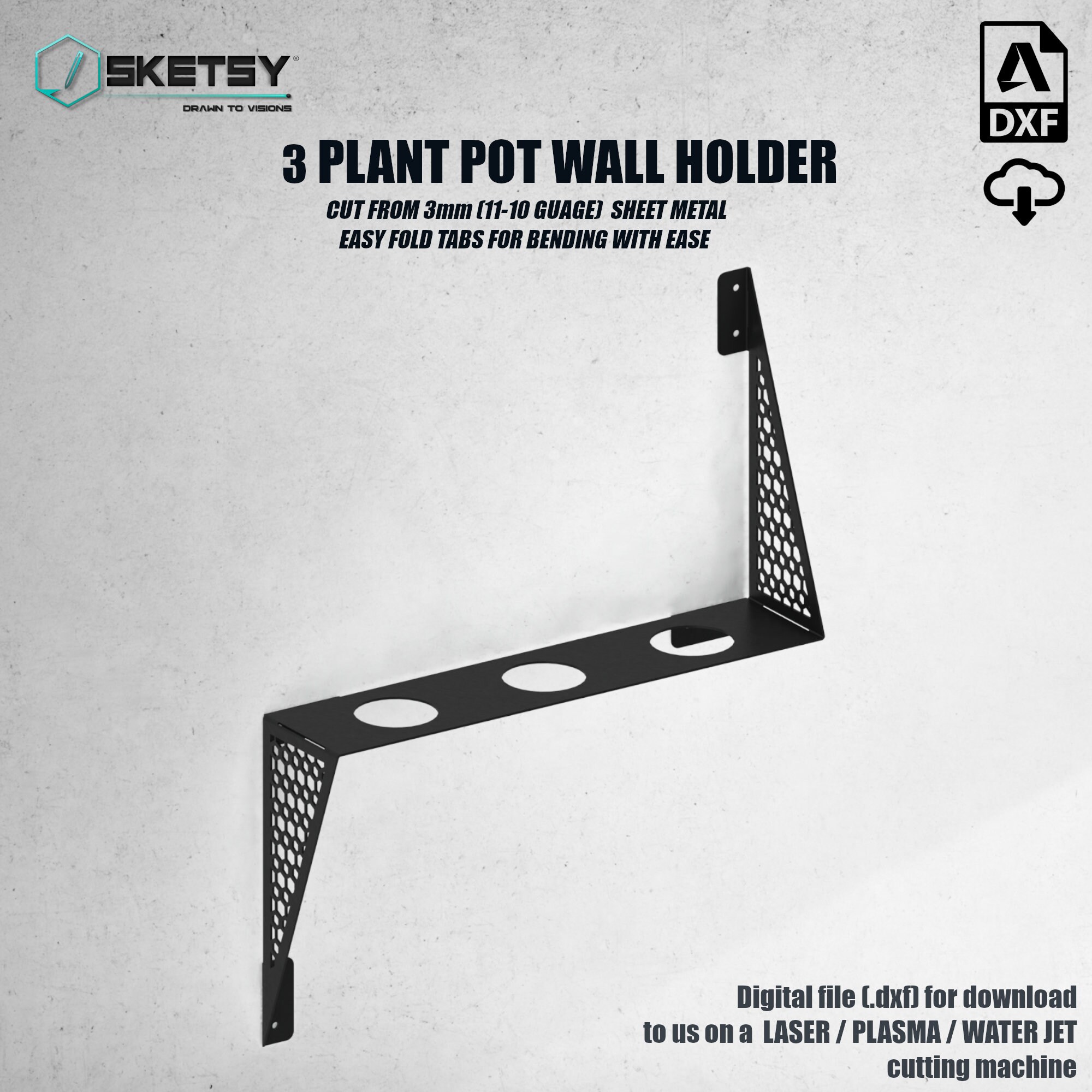 3 in 1 Package Pot Plant Holders - Wall Mount - Hex - DXF Digital File ...