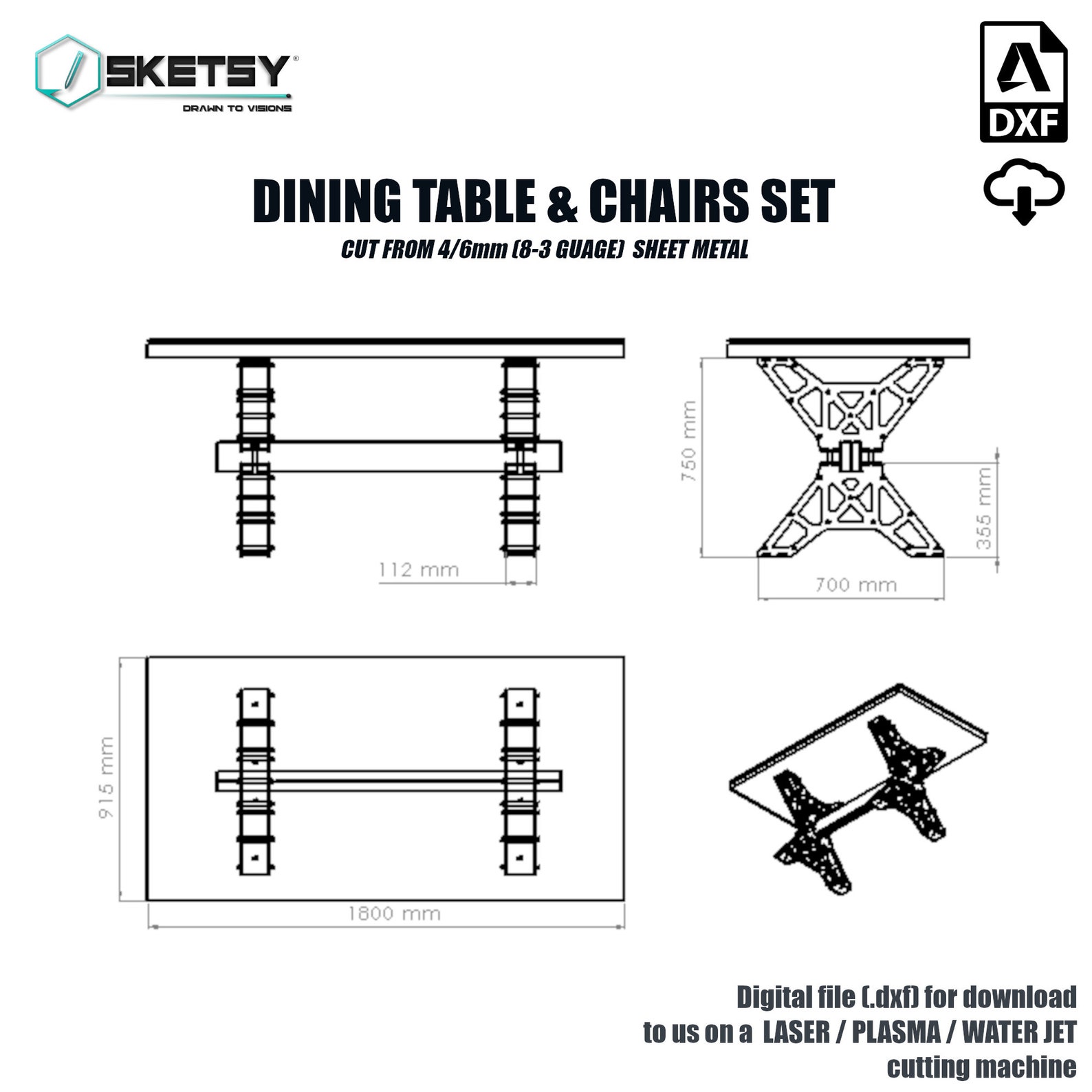 Dining Table and Chairs Set Dxf Files - Etsy