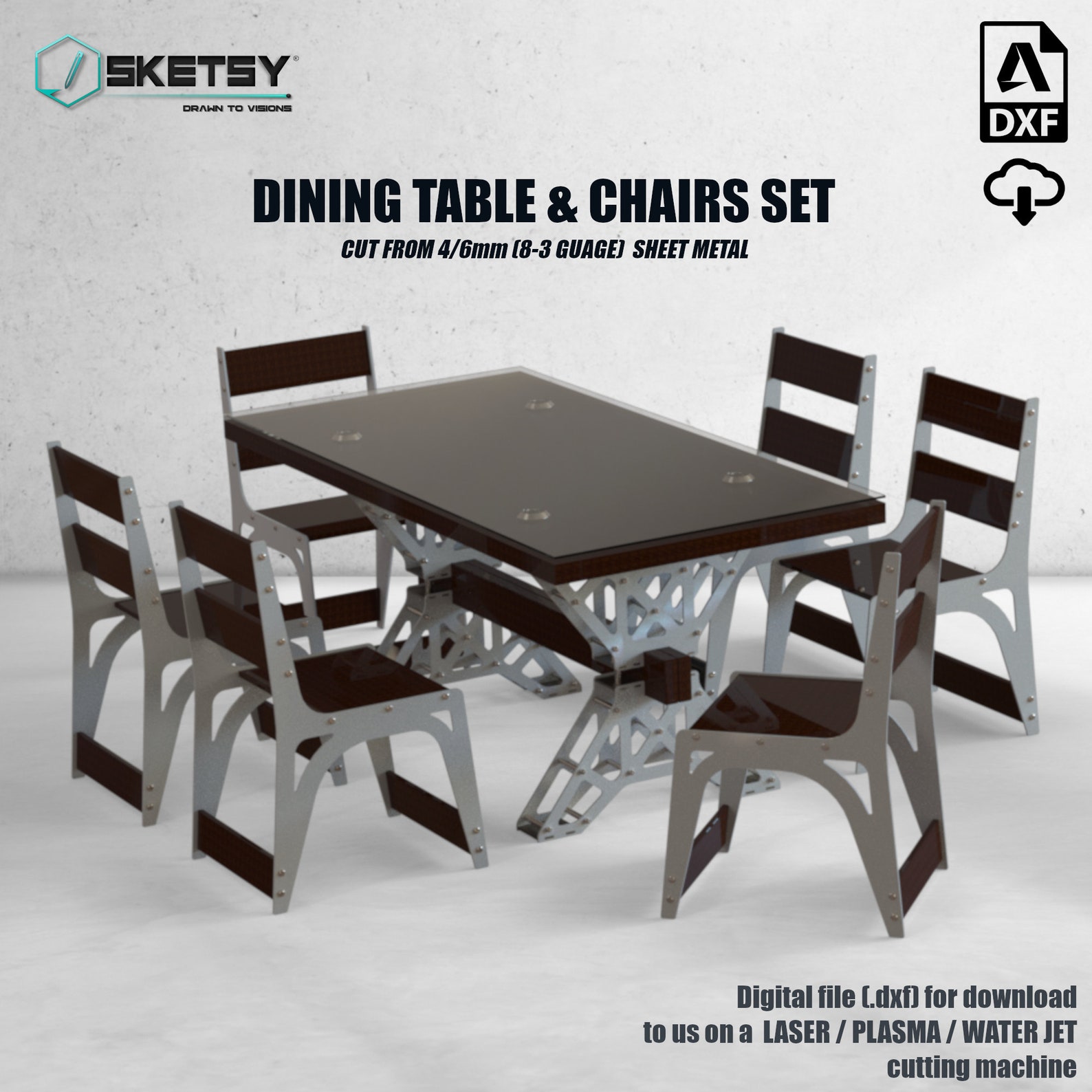 Dining Table and Chairs Set Dxf Files - Etsy