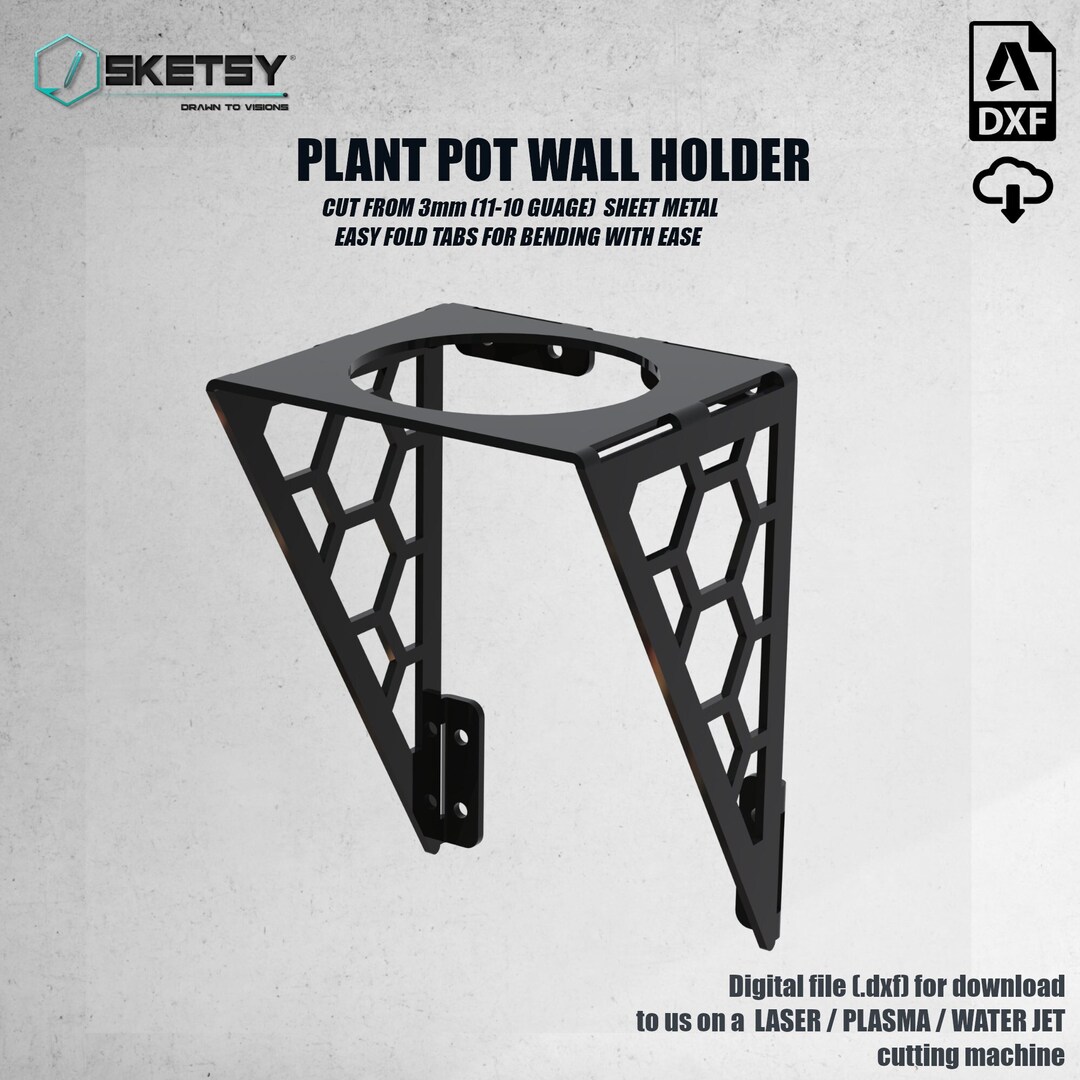 3 in 1 Package Pot Plant Holders - Wall Mount - Hex - DXF Digital File ...
