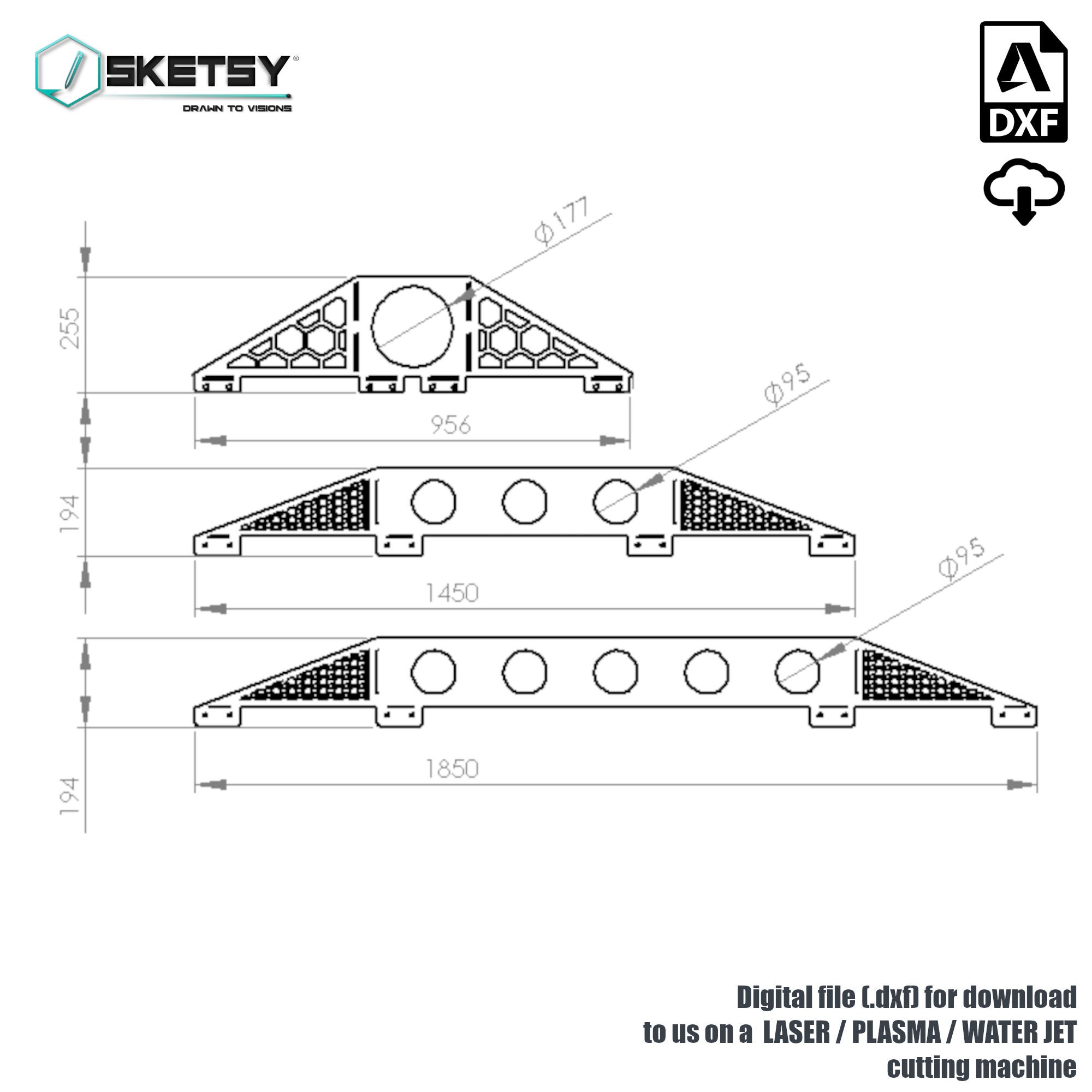 3 in 1 Package Pot Plant Holders - Wall Mount - Hex - DXF Digital File ...