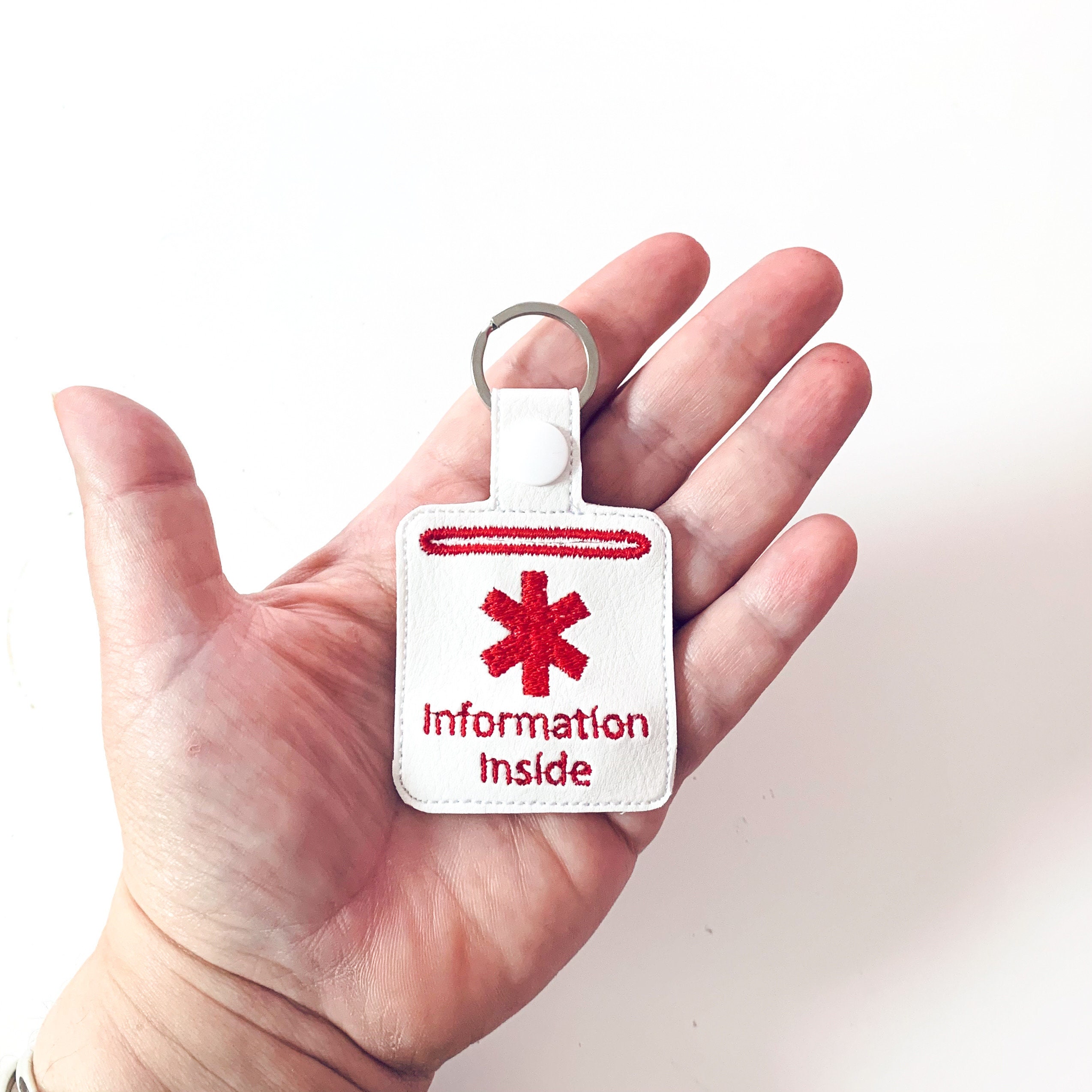 Medical Alert Emergency Key Ring Fob ICE Embroidered Vinyl Keyring ...
