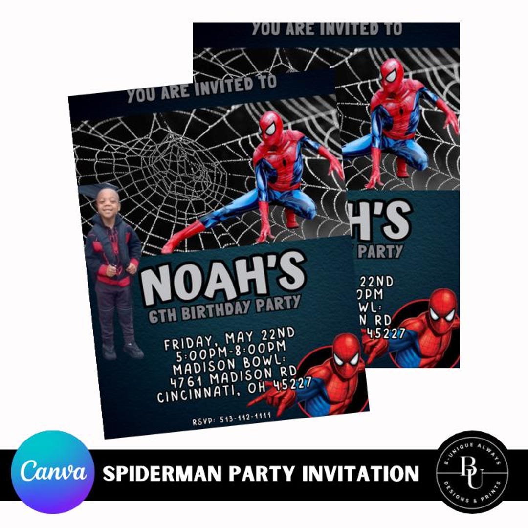 Spider Superhero Birthday Invitation: Editable Canva Template (instant ...