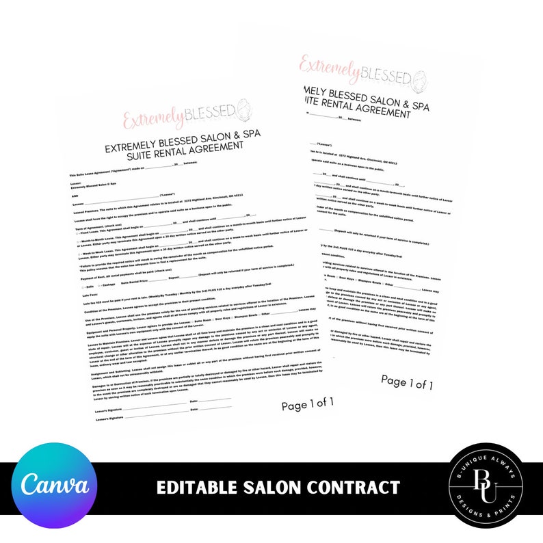 Salon Suite Contract | Instant Download | Editable Canva Template ...